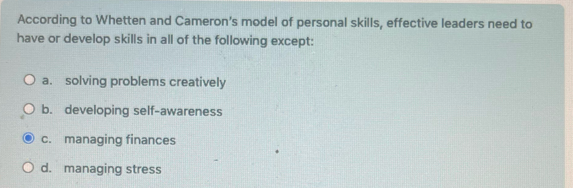 Solved According to Whetten and Cameron's model of personal | Chegg.com