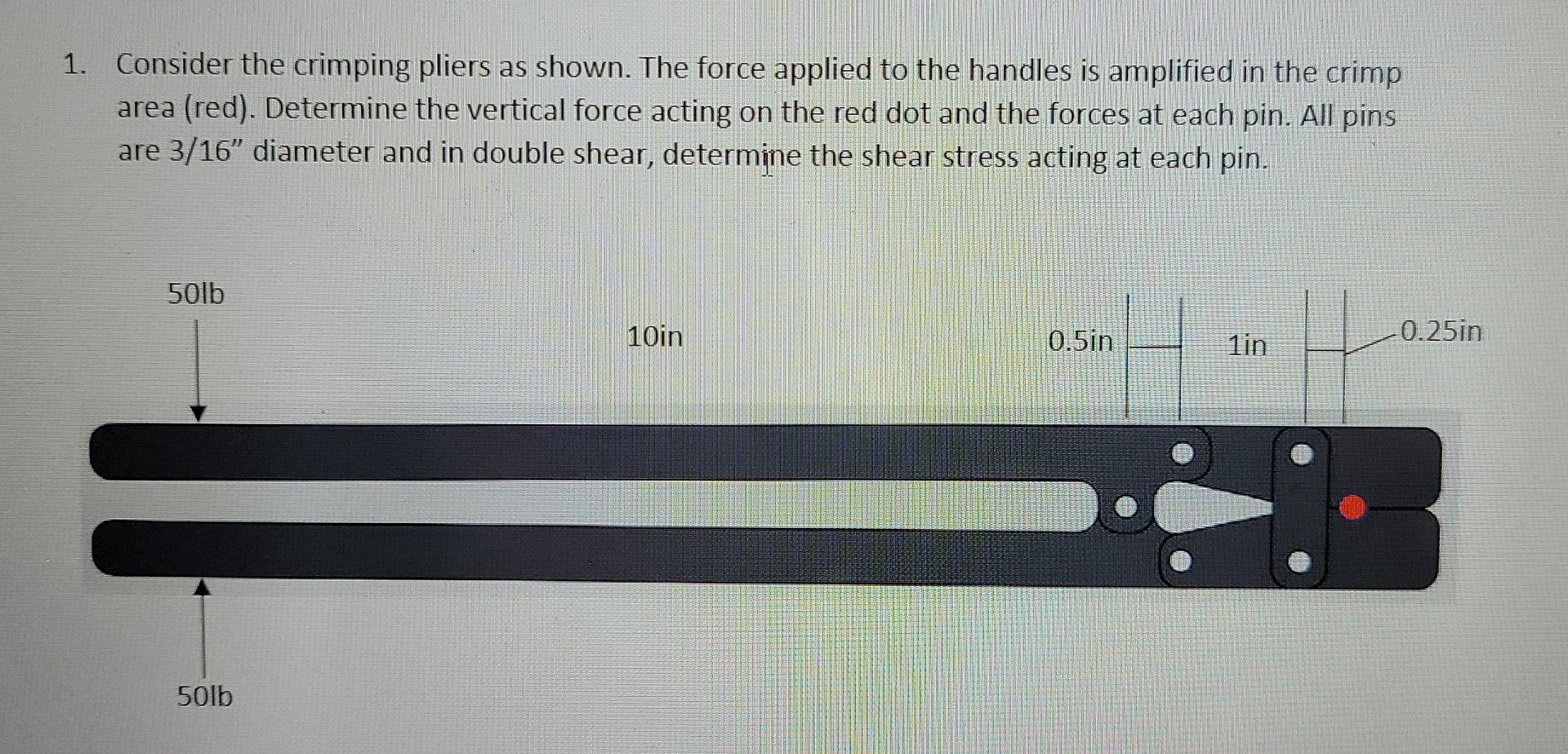 Solved 1. Consider the crimping pliers as shown. The force | Chegg.com