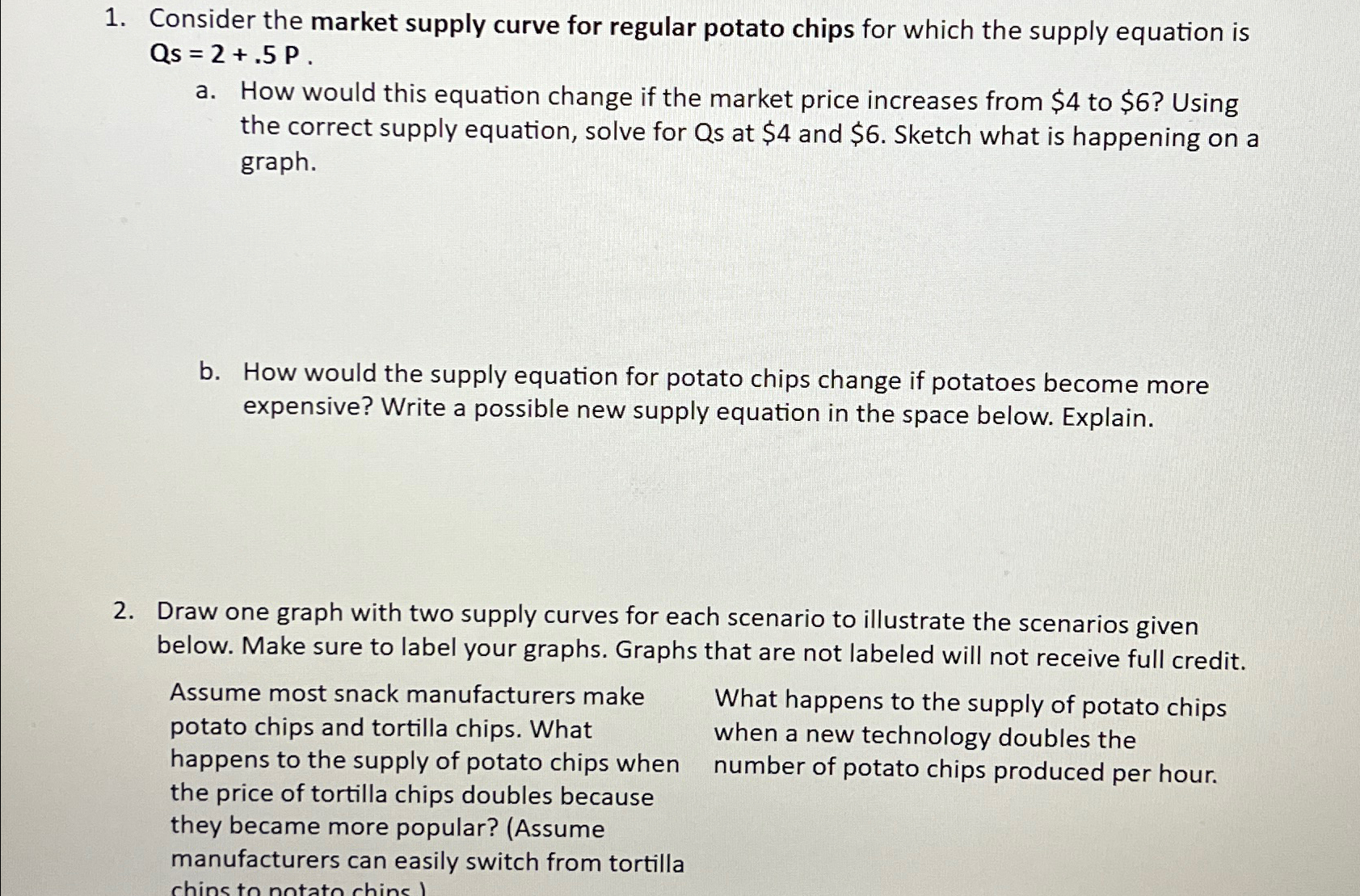 Solved Consider the market supply curve for regular potato | Chegg.com