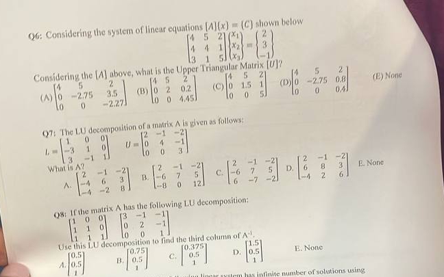 Solved Q6: Considering the system of linear equations | Chegg.com
