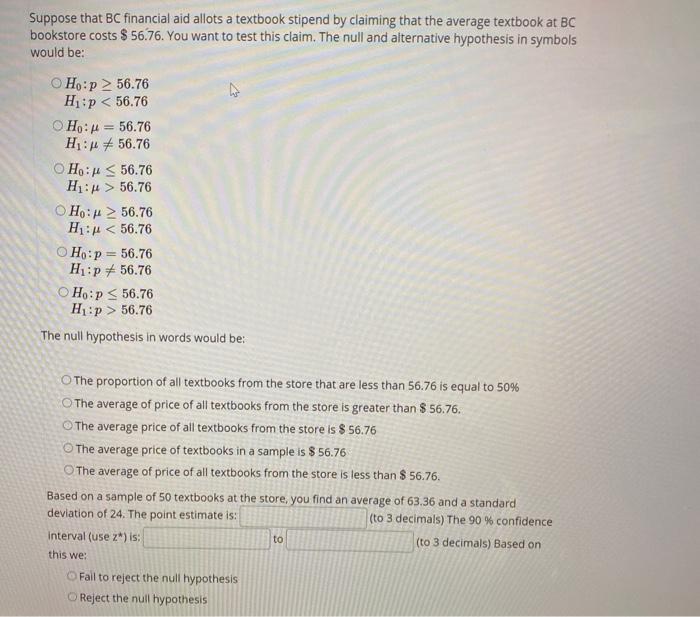 Solved Suppose that BC financial aid allots a textbook | Chegg.com