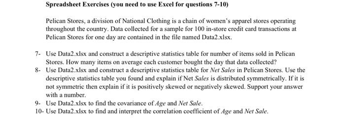 Solved Spreadsheet Exercises (you need to use Excel for | Chegg.com
