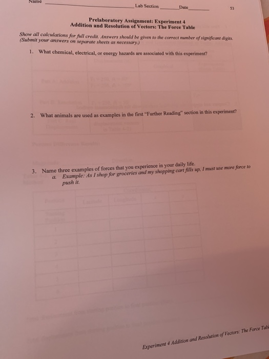 Name Lab Section Date Prelaboratory Assignment