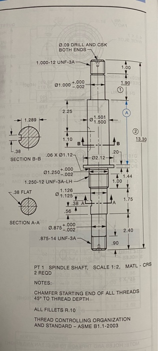 Solved 0.09 DRILL AND CSK BOTH ENDS 1.000-12 UNF-3A 1.00 4 | Chegg.com