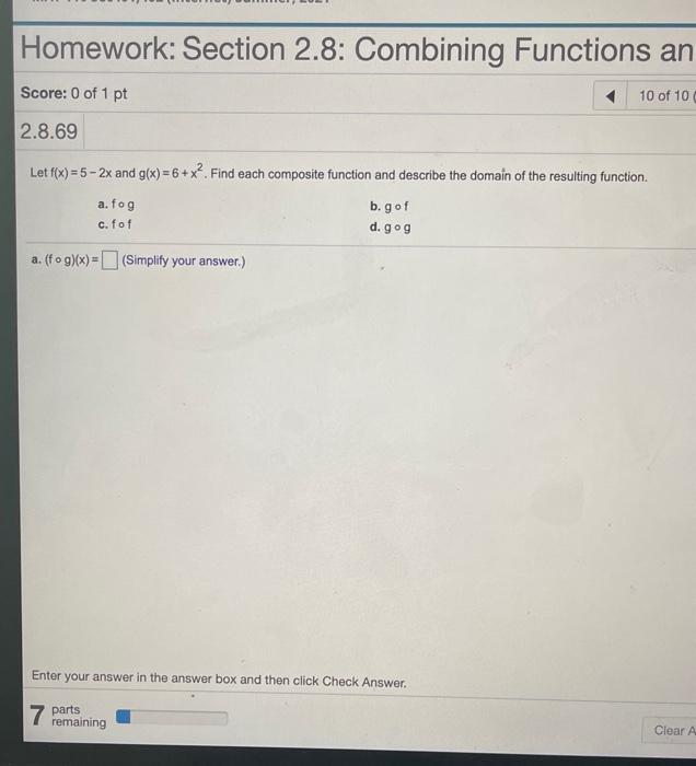 Solved Homework: Section 2.8: Combining Functions an Score: | Chegg.com