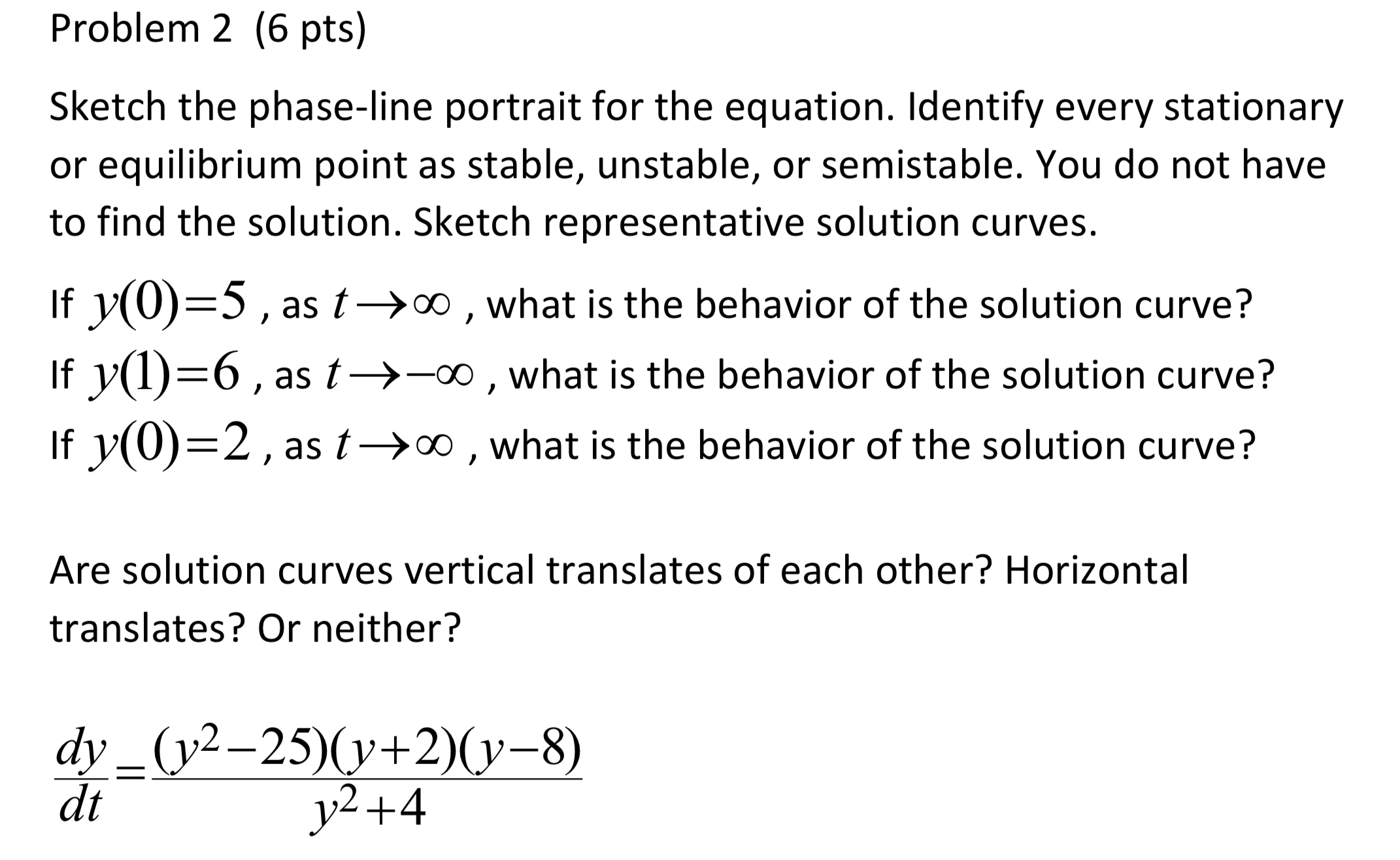 Solved Problem 2 (6 pts)Sketch the phase-line portrait for | Chegg.com