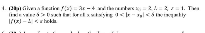Solved 4. (20p) Given a function f(x)=3x−4 and the numbers | Chegg.com