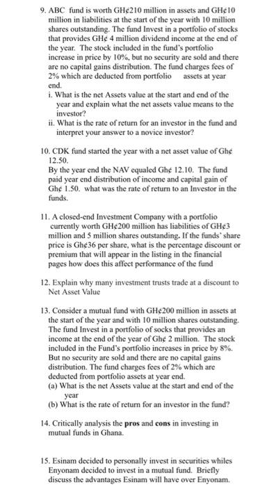 Solved 9. ABC fund is worth GHC210 million in assets and | Chegg.com
