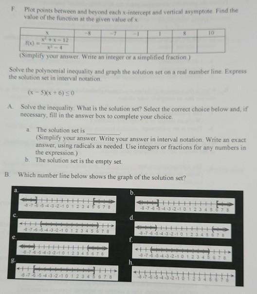 Solved F. Plot points between and beyond each x-intercept | Chegg.com