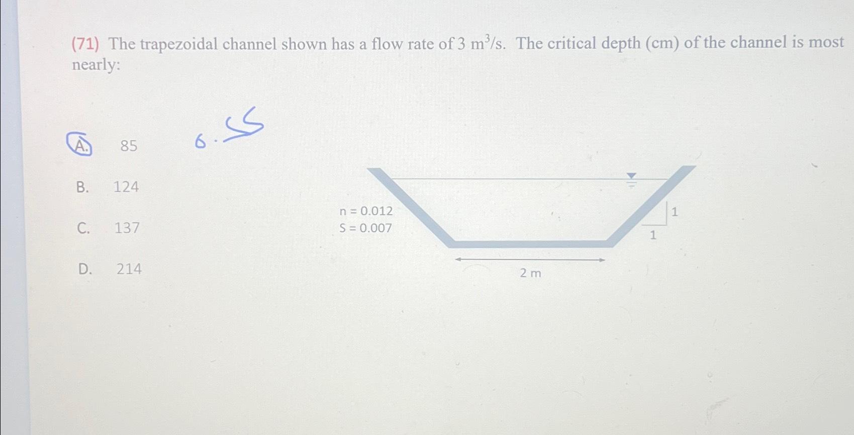 Solved (71) ﻿The trapezoidal channel shown has a flow rate | Chegg.com