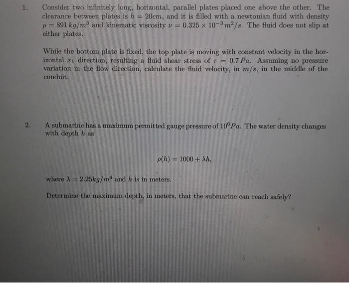 Solved 1. Consider two infinitely long, horizontal, parallel | Chegg.com