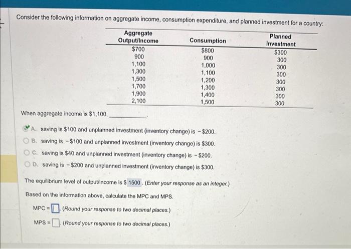 Solved Consider the following information on aggregate | Chegg.com
