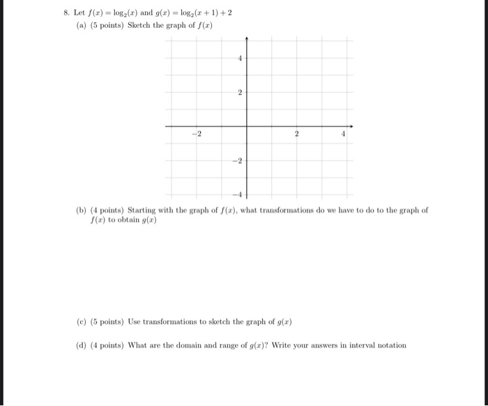 Solved 8. Let f(x) = logg(r) and g(x) = log2 (x + 1) + 2 (a) | Chegg.com
