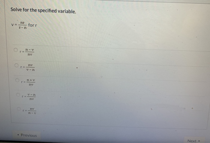 Solved Solve for the specified variable. VE nr T-n forr | Chegg.com