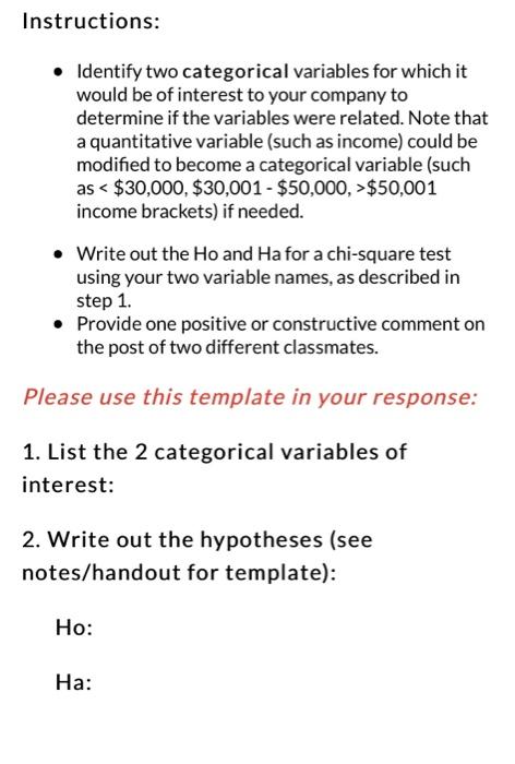 Solved Instructions: - Identify two categorical variables | Chegg.com