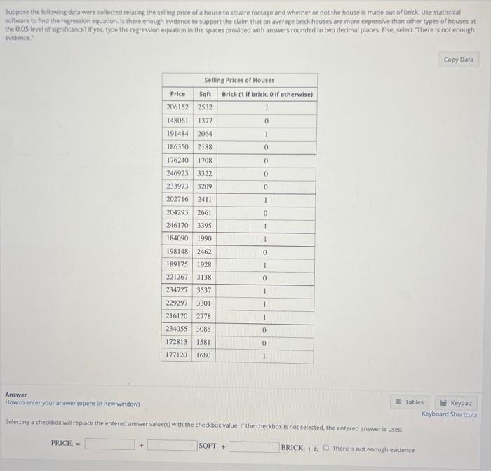 Solved Suppose the following data were collected relating | Chegg.com