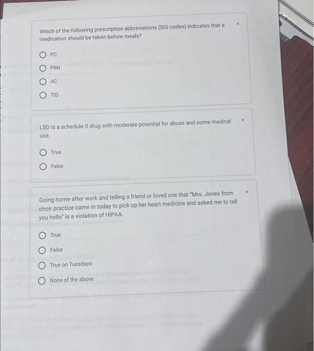 Solved Which of the following prescription abbreviations | Chegg.com
