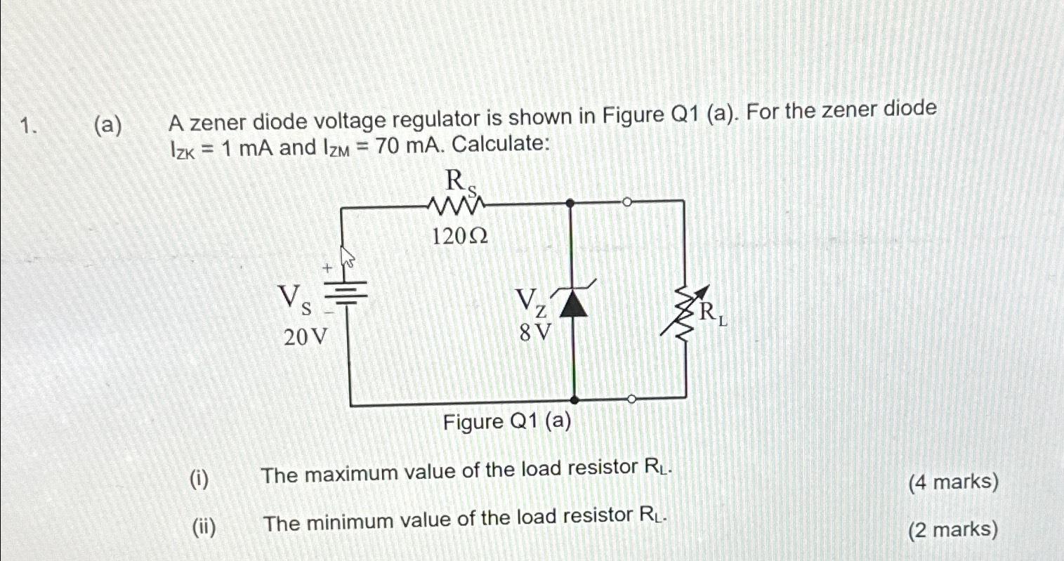 Solved (a) ﻿A zener diode voltage regulator is shown in | Chegg.com