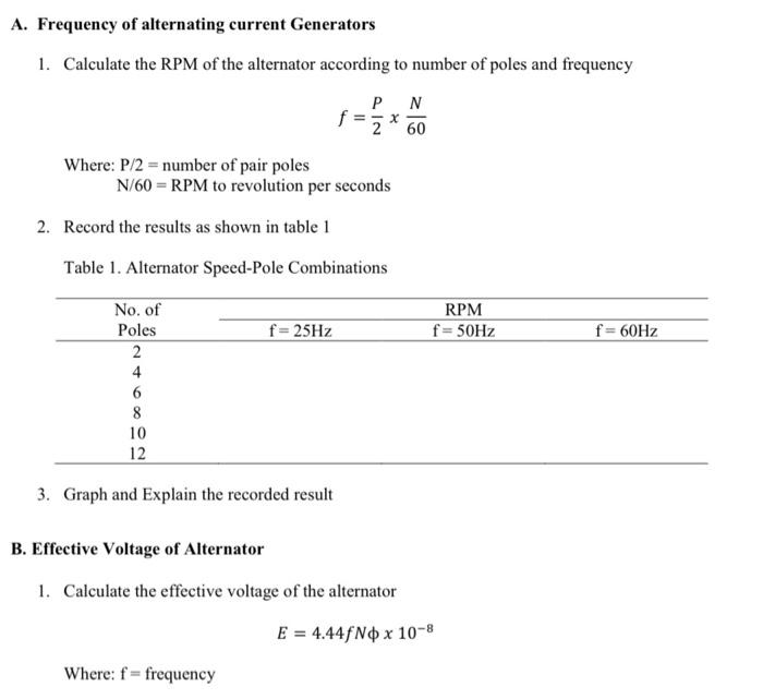Solved A. Frequency of alternating current Generators 1. | Chegg.com
