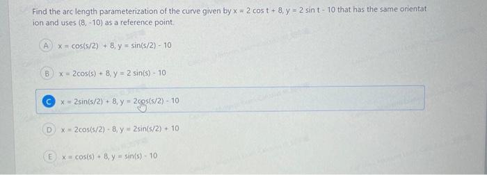 Find the are length parameterization of the curve | Chegg.com