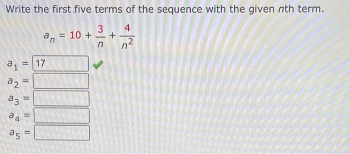 Solved Write the first five terms of the sequence with the | Chegg.com
