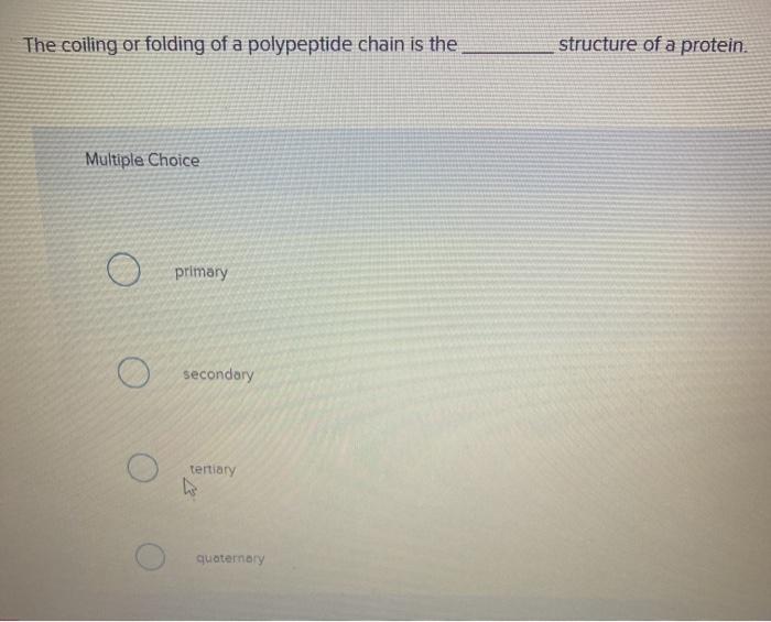 Solved The coiling or folding of a polypeptide chain is the | Chegg.com