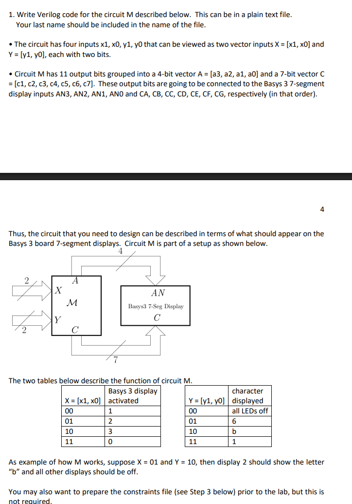 Write Verilog code for the circuit M described below. | Chegg.com