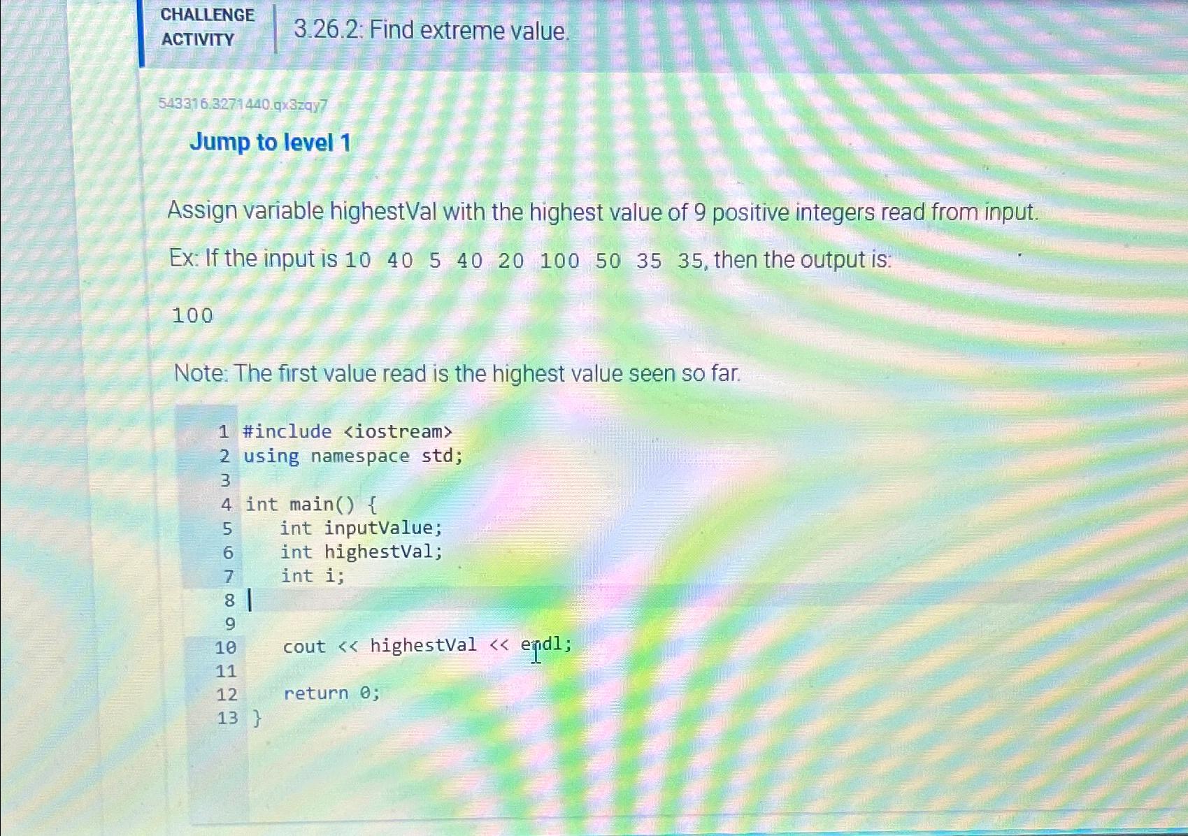 Solved CHALLENGEACTIVITY3.26.2: Find extreme | Chegg.com