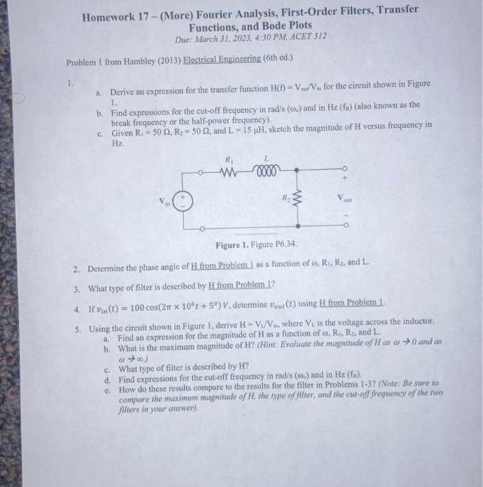 Homework 17-(More) Fourier Analysis, First-Order | Chegg.com