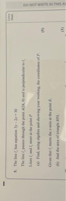 Solved 5. The line I1 has equation 3y−2x=30 The line I2 | Chegg.com