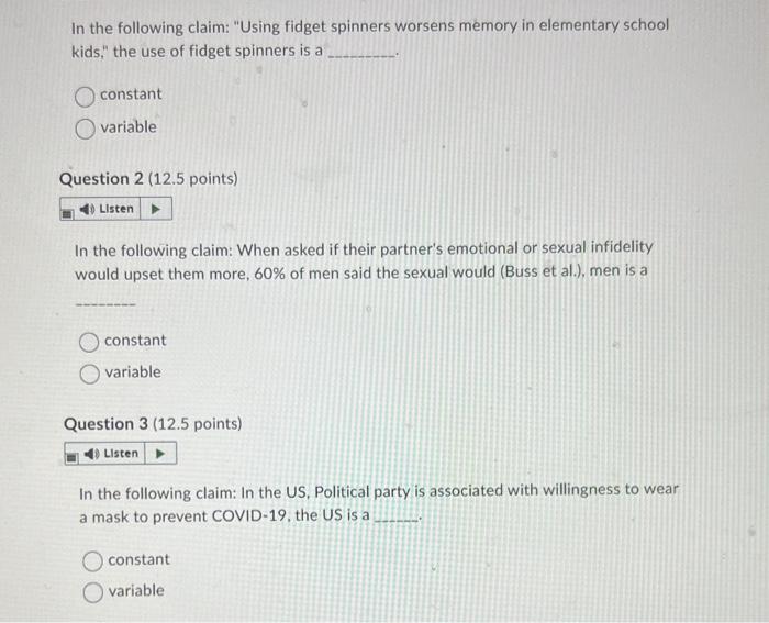 Solved In the following claim: "Using fidget spinners | Chegg.com