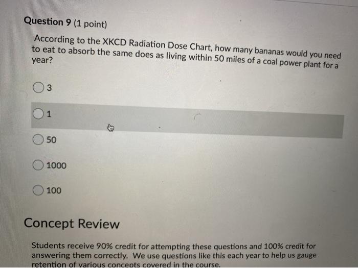 Solved Question 9 (1 point) According to the XKCD Radiation | Chegg.com