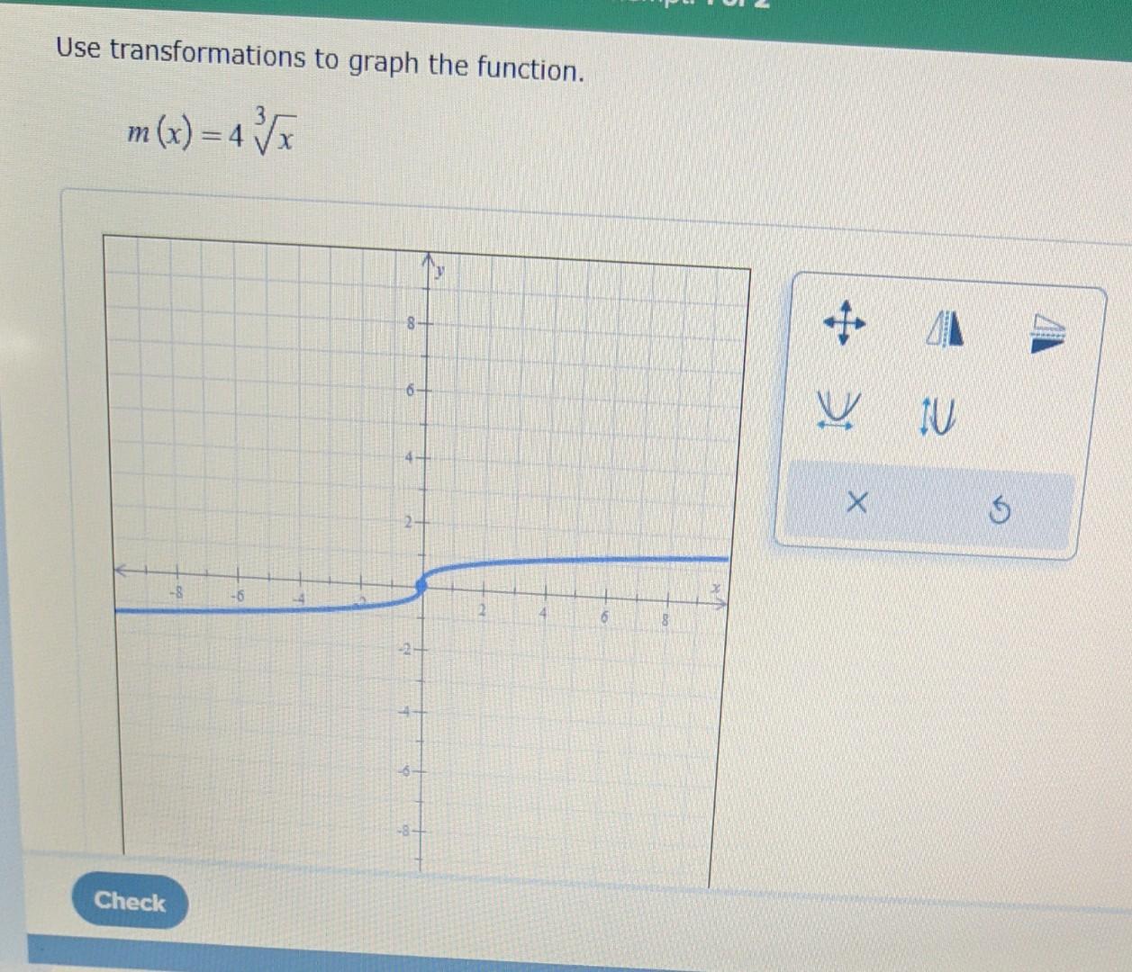 Solved Use transformations to graph the function. m(x)=43x | Chegg.com