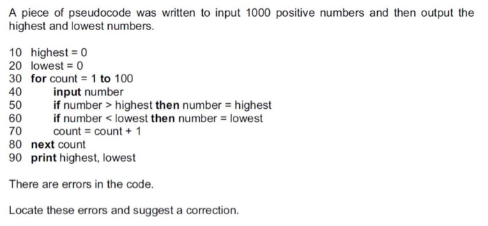 Solved A Piece Of Pseudocode Was Written To Input 1000 