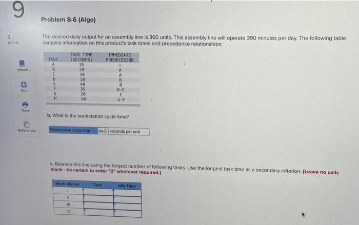 Solved 9 Problem 8-6 (Algo) 3 points The desired daily | Chegg.com
