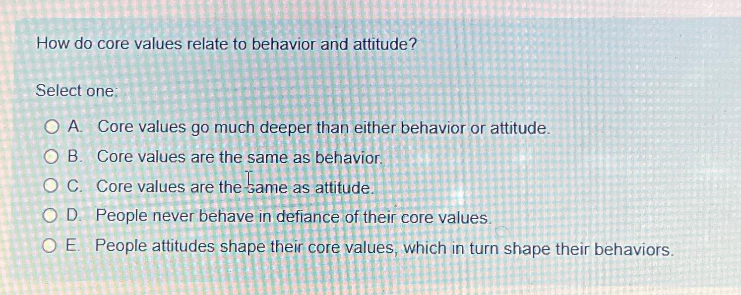 Solved How do core values relate to behavior and | Chegg.com