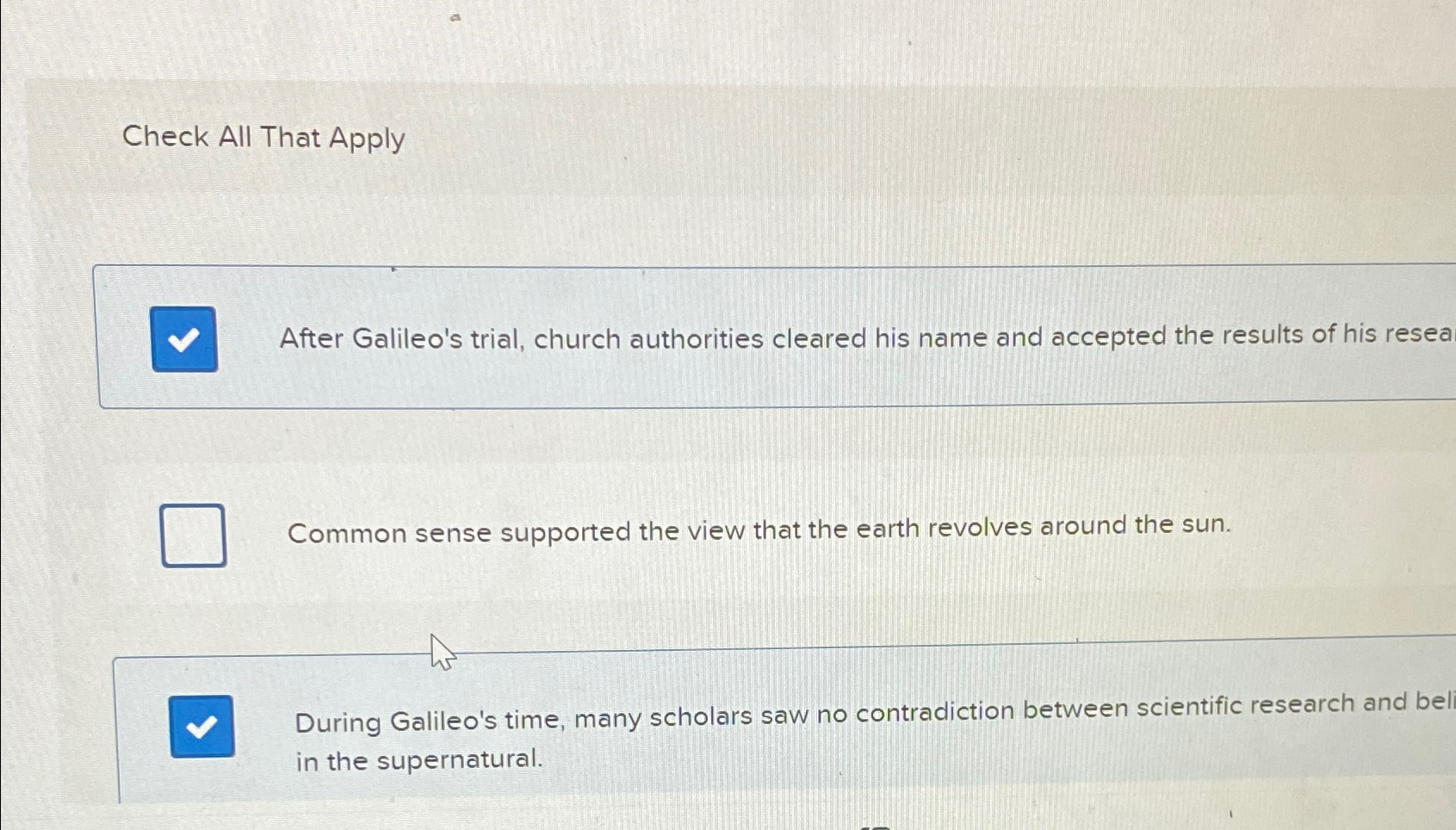 Solved Check All That ApplyAfter Galileo's trial, church | Chegg.com