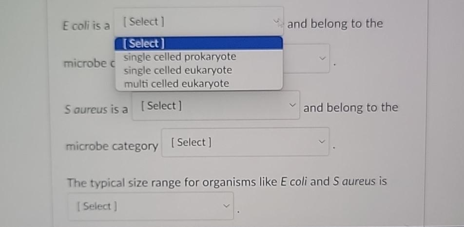 Solved Ecoli is a [Select] ﻿and belong to the[Select]microbe | Chegg.com