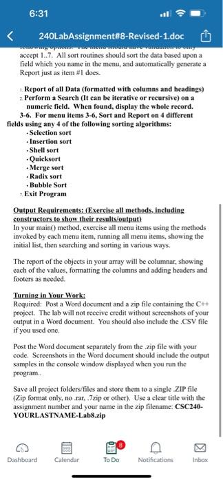 Solved CSC240: Programming Assignment #8 : Searching and | Chegg.com