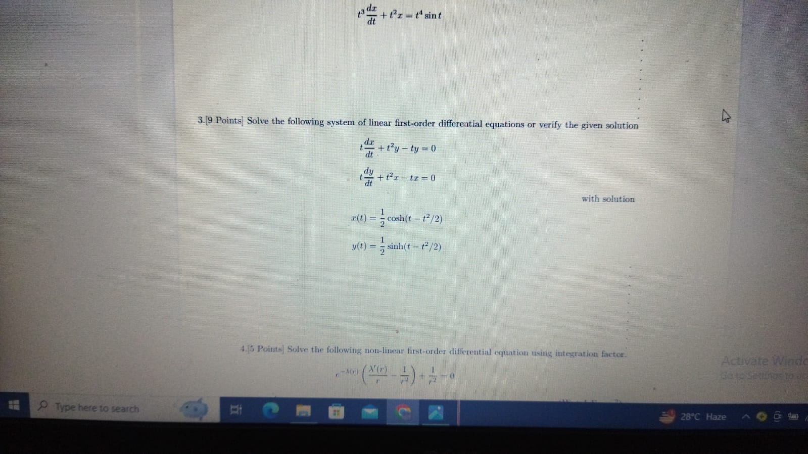 Solved t3dxdt+t2x=t4sint3.[9 ﻿Points] ﻿Solve the following | Chegg.com