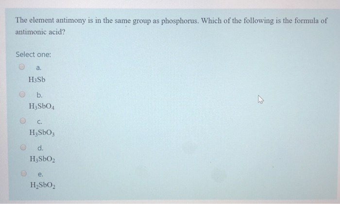 Solved The element antimony is in the same group as | Chegg.com