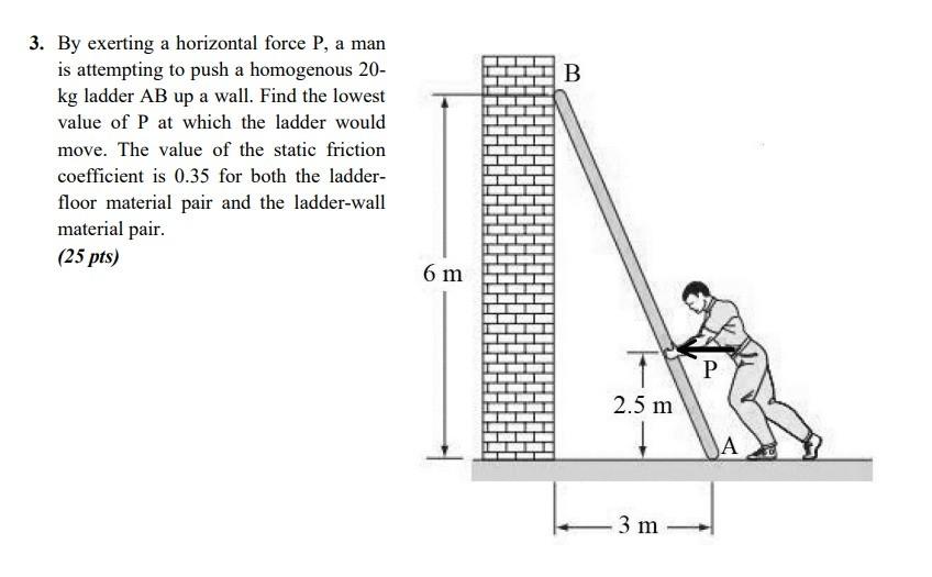 Solved 3. By exerting a horizontal force P, a man is | Chegg.com