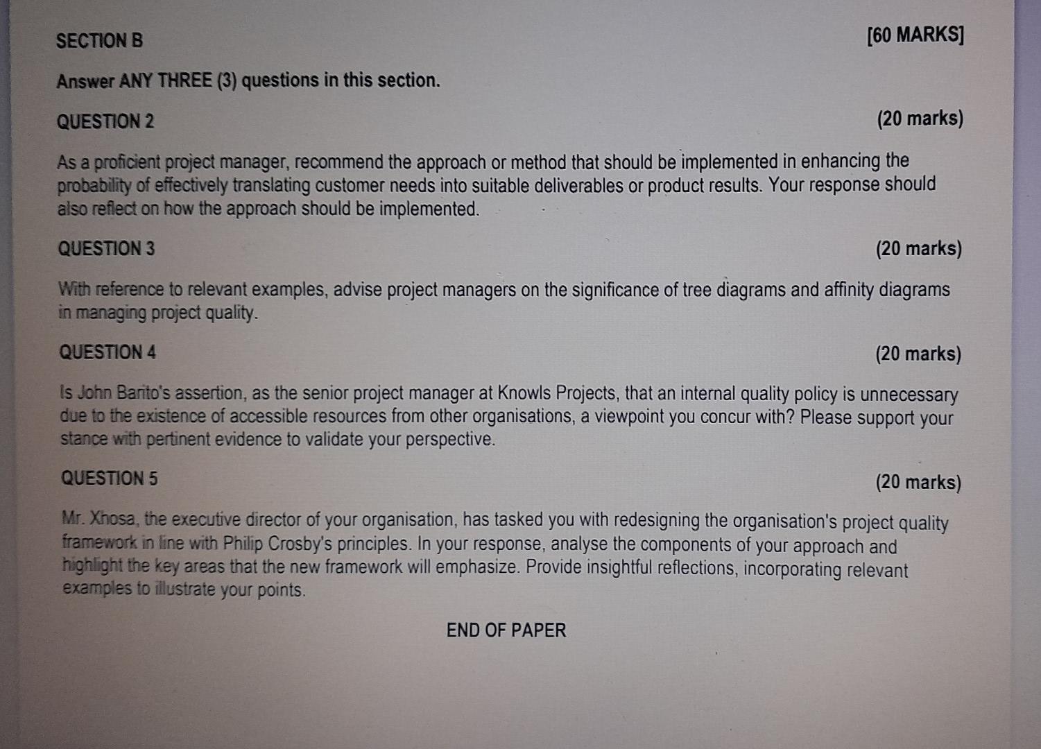 Solved QUESTION 2 (20 marks) As a proficient project | Chegg.com