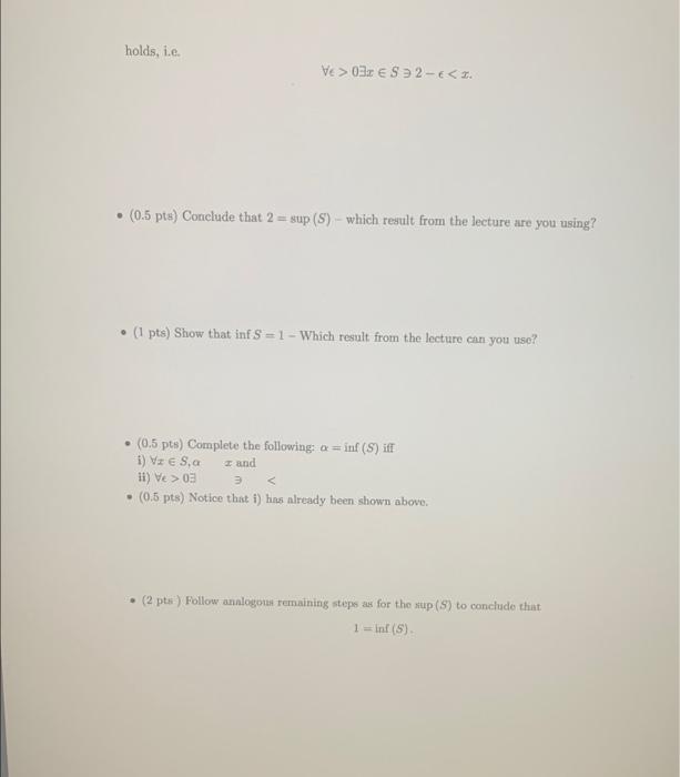 Solved (20 pts) Prove that sup{2−n1:n∈N}=2 and inf | Chegg.com