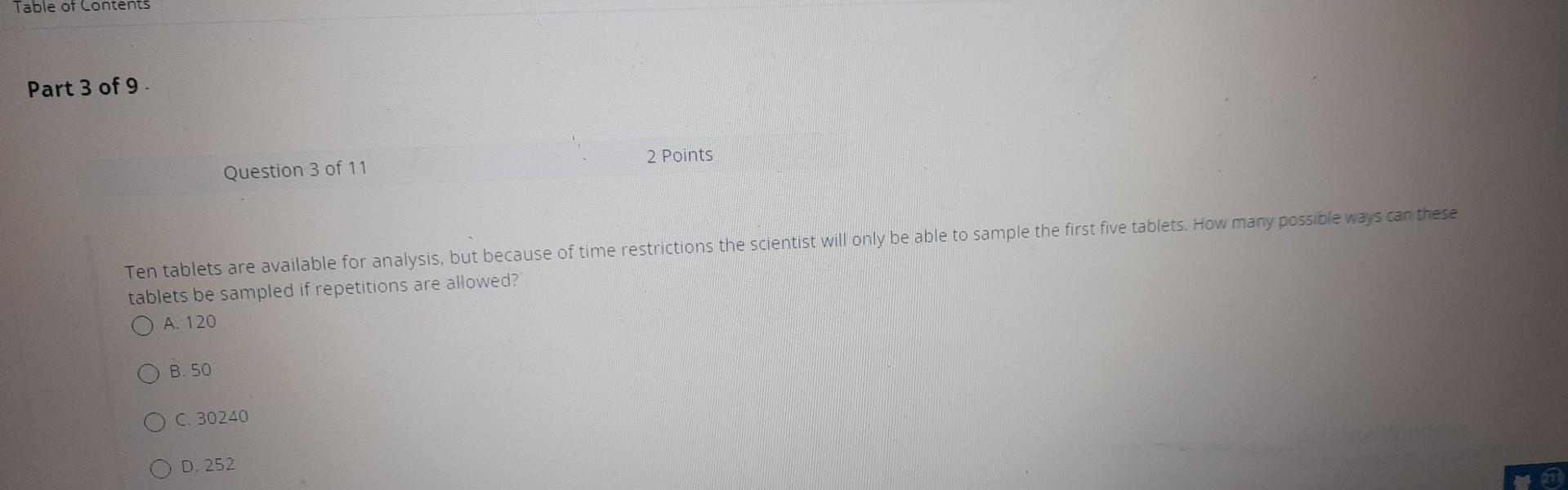 Solved Table of Contents Part 3 of 9 Question 3 of 11 2 | Chegg.com