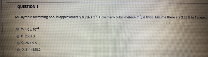 Solved QUESTION 1 An Olympic swimming pool is approximately | Chegg.com