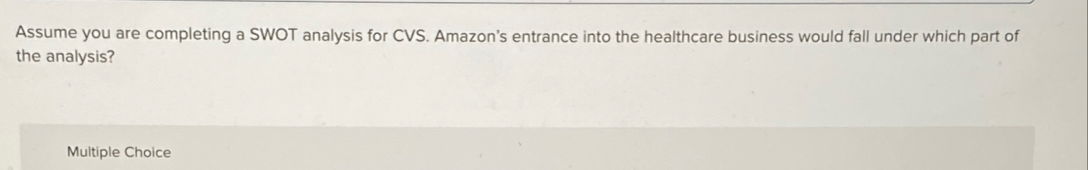 Solved Assume you are completing a SWOT analysis for CVS. | Chegg.com