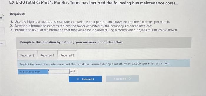 Solved Required information EX 6-30 (Static) High-Low | Chegg.com