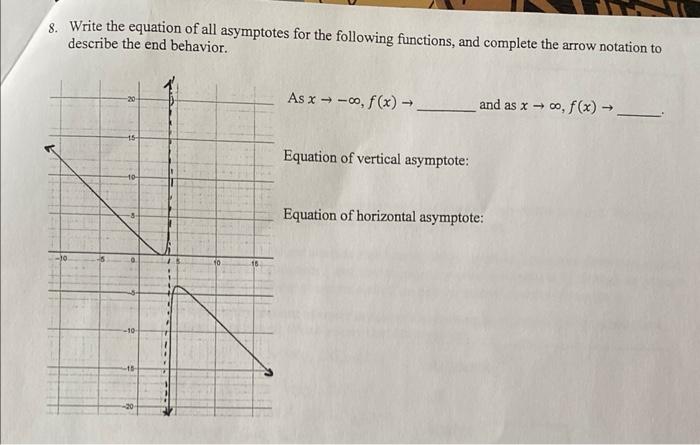 Solved 8. Write the equation of all asymptotes for the | Chegg.com