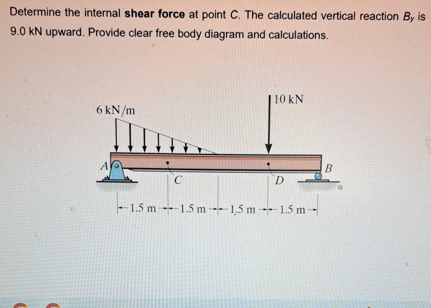 Solved Determine the internal shear force at point C. The | Chegg.com
